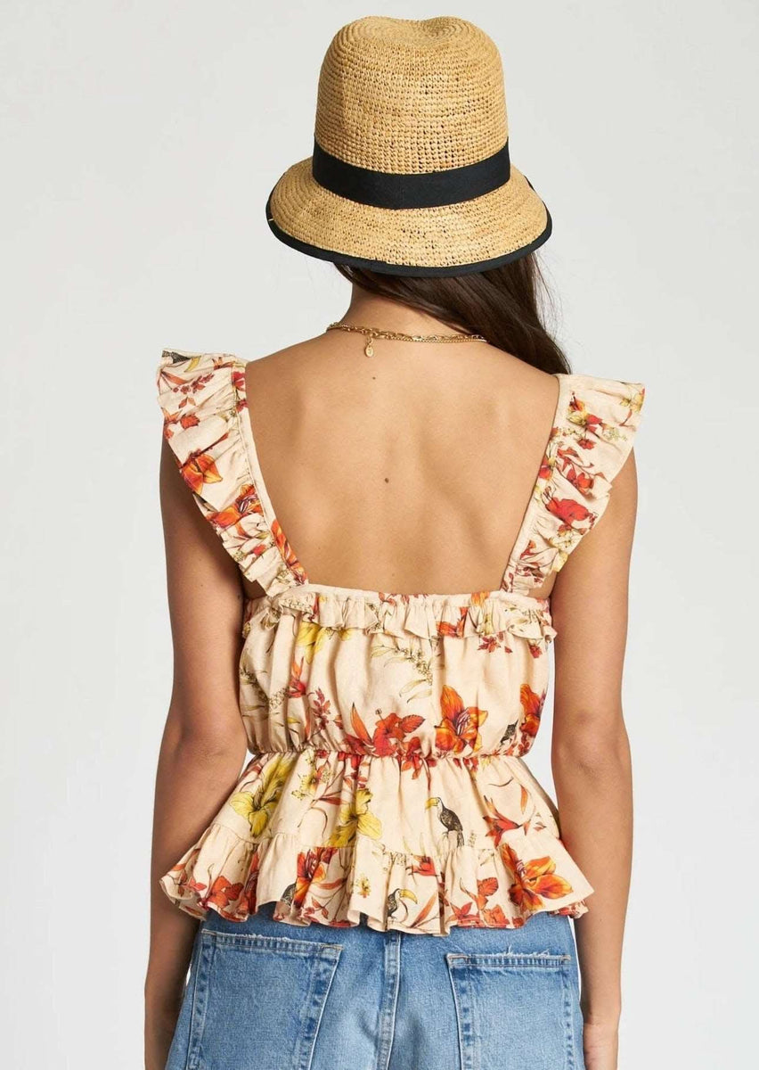 Floral Ruffle Tank - Soft Printed Cotton Linen Fabric – LIV & Company